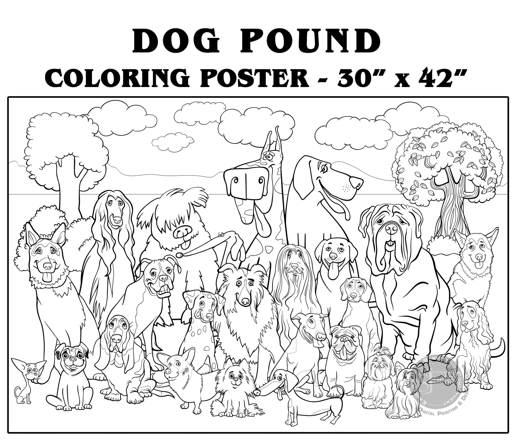 Find exclusive dog pound giant coloring poster at SJPrinter Store